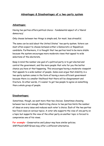 Party Systems - Political Parties | Teaching Resources