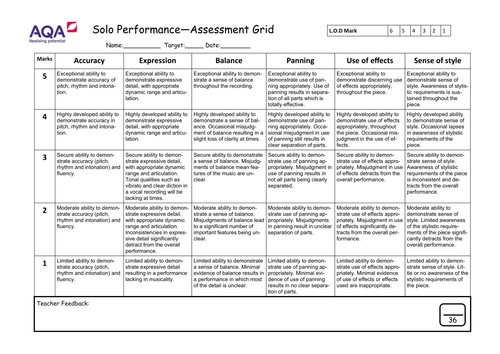 AQA GCSE Music - Easy to use for teacher and pupil assessment sheets ...