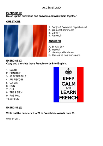 Basic French homework for beginners | Teaching Resources