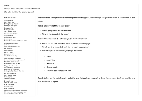 Introduction to Poetry - Lyric Analysis | Teaching Resources