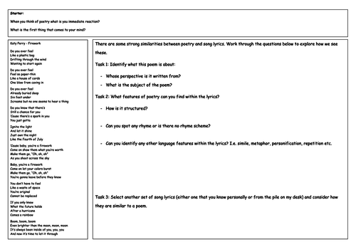 Introduction to Poetry - Lyric Analysis | Teaching Resources