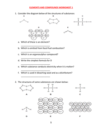 ELEMENTS AND COMPOUNDS WORKSHEET | Teaching Resources