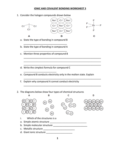 IONIC AND COVALENT BOND WORKSHEET | Teaching Resources