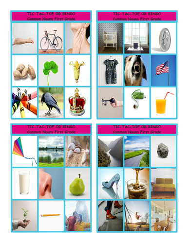 Common Nouns First Grade Tic-Tac-Toe-Bingo Game | Teaching Resources
