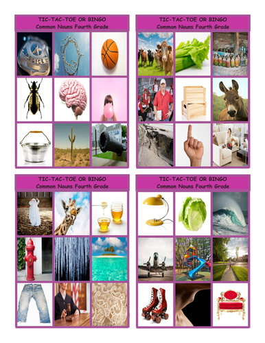 Common Nouns Fourth Grade Tic-Tac-Toe-Bingo Game | Teaching Resources