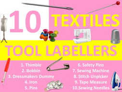 10 Textiles Tools Equipment Labellers Design Technology Tools KS3 GCSE ...