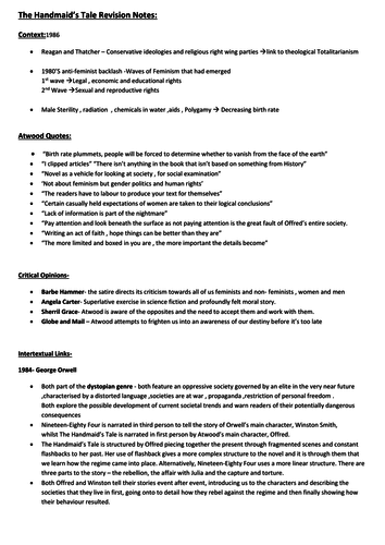 A-Level English Literature (AQA) - The Handmaid's Tale Revision Guide ...