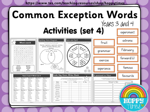 Year 3 / 4 Common Exception Words Spelling Activities (Set 4 ...