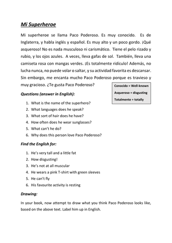 Descriptions of Superheroes in Spanish | Teaching Resources
