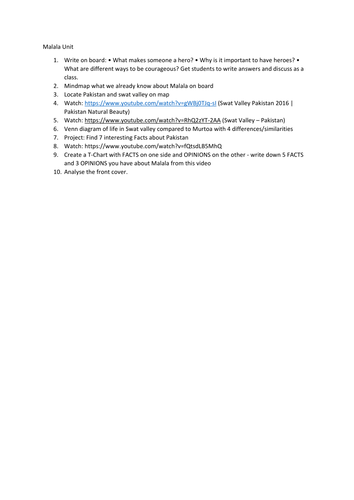 I am Malala (young reader's edition) Unit | Teaching Resources