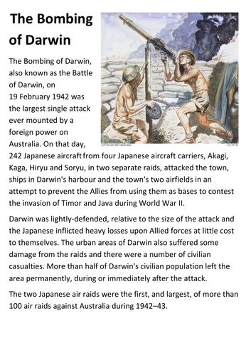 The Bombing of Darwin Handout | Teaching Resources