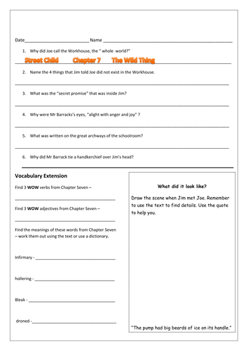 Comprehension based on chapter 7 of 'Street Child' , by Berlie Doherty ...