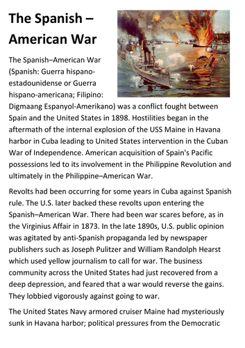 The Spanish–American War Handout | Teaching Resources