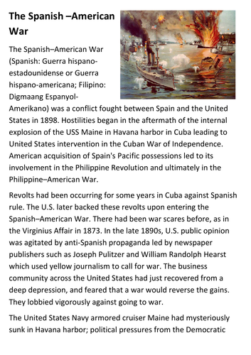 The Spanish–american War Handout | Teaching Resources