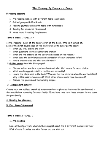 Year 5 /6 Guided reading plan for The Journey By Francesca Sanna ...