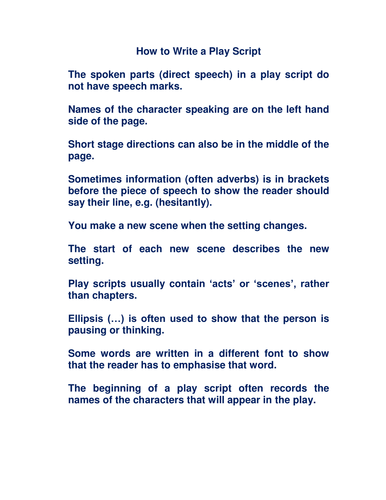 Play script - change text to playscript, differentiated worksheets & playscript rules | Teaching ...