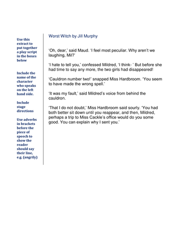 Play script - change text extract into play script (BFG & Worst Witch ...