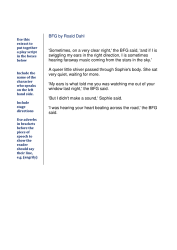 Play script - change text extract into play script (BFG & Worst Witch ...