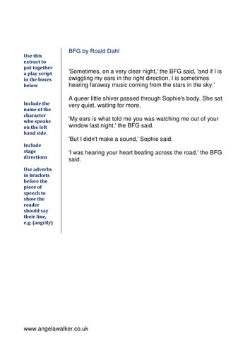 Play script - change text extract into play script (BFG & Worst Witch ...