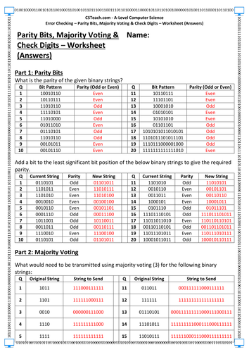 A-Level Computer Science - Error Checking - Worksheet | Teaching Resources