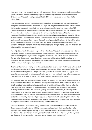Persuasive Speech - Death penalty example | Teaching Resources Persuasive Speech - Death penalty example | Teaching Resources