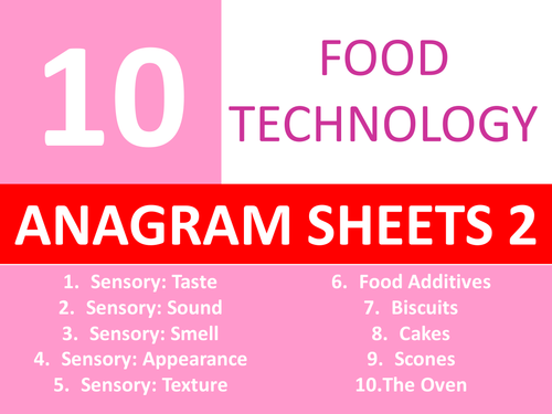 10 Food Technology Anagram Sheets 2 Keyword Starters Cover Lesson Homework | Teaching Resources