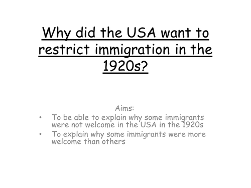 Immigration in 1920s USA for GCSE | Teaching Resources