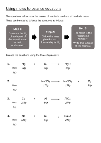 Calculating moles to balance equations | Teaching Resources