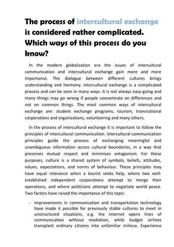 Intercultural exchange | Teaching Resources