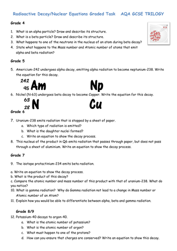 AQA NEW TRIOLOGY Radioactive Decay Graded Task | Teaching Resources