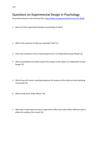 Experimental Design in Psychology. Teaching video with Questions and ...
