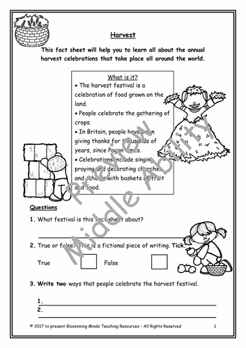 Harvest Festival Comprehension Year 3 and 4 | Teaching Resources