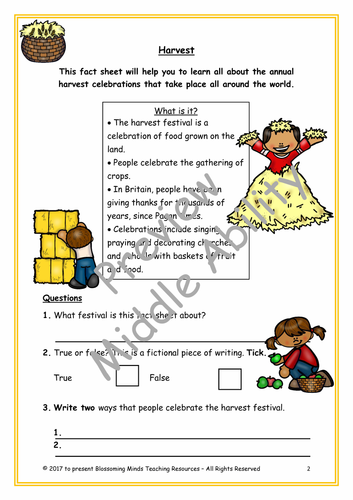Harvest Festival Comprehension Year 3 and 4 | Teaching Resources
