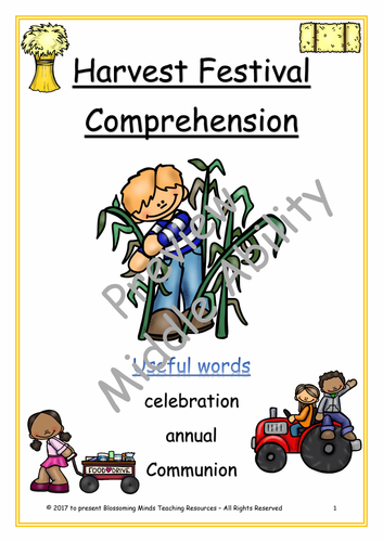 Harvest Festival Comprehension Year 3 and 4 | Teaching Resources
