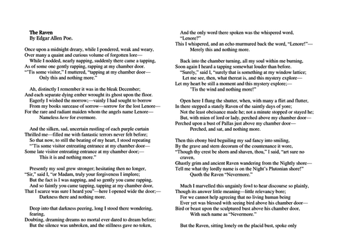 Analysing The Raven by Edgar Allan Poe | Teaching Resources