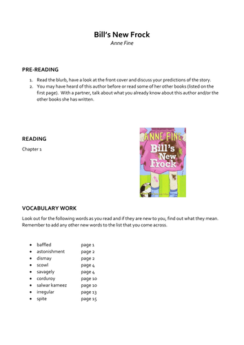Bill's New Frock by Anne Fine - Unit of Work | Teaching Resources