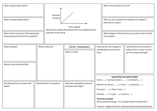 P5 Forces revision broadsheets for new AQA 9-1 Physics & Combined GCSE ...