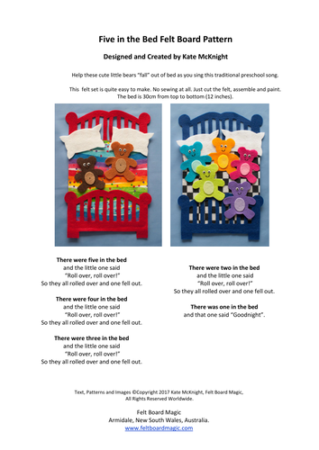 Five in the Bed Felt Board Set Digital Pattern | Teaching Resources