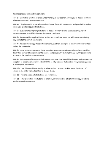 Vaccinations and immunity lesson. A Level Biology, AQA 7401/7402 ...