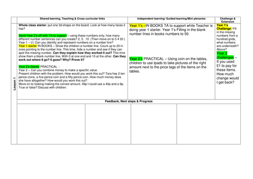 4 lessons Maths y2 - money y1 - number - mixed age plans | Teaching ...