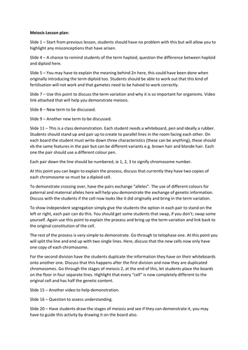 Meiosis Lesson. A Level Biology, AQA 7401/7402 | Teaching Resources