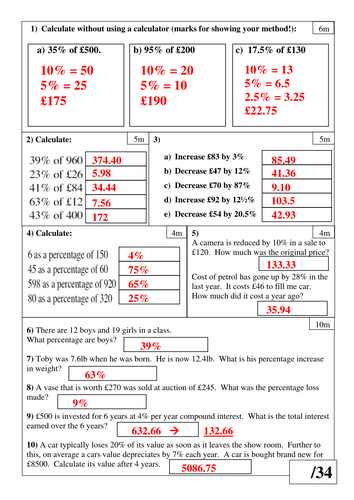 All Percentages for GCSE | Teaching Resources