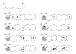 Year 1 Caterpillar Missing Numbers Differentiated Worksheets | Teaching ...