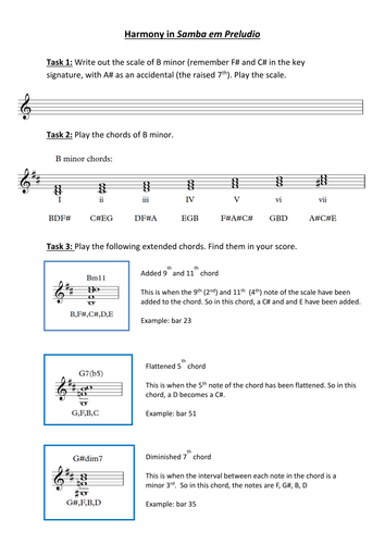 Edexcel GCSE Music (9-1) Harmony in Samba em Preludio Worksheet ...