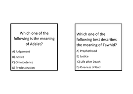 AQA Religious Studies 1 mark question cards for Islam Beliefs ...