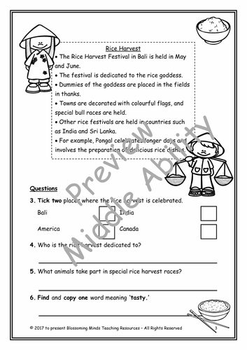 Harvest around the world Comprehension / Year 3 and 4 | Teaching Resources