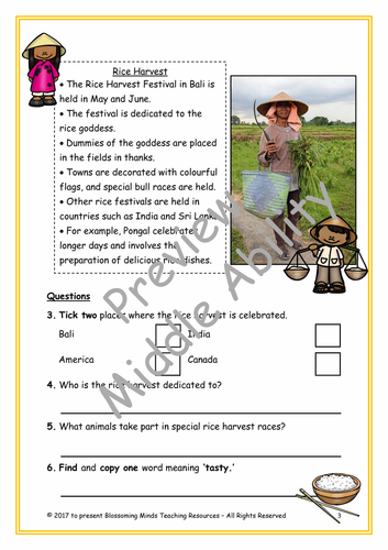 Harvest around the world Comprehension / Year 3 and 4 | Teaching Resources