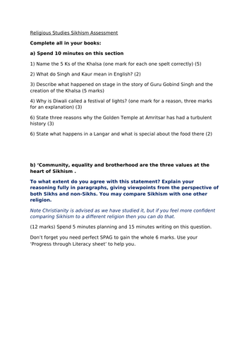 Year 7 RE Assessments | Teaching Resources