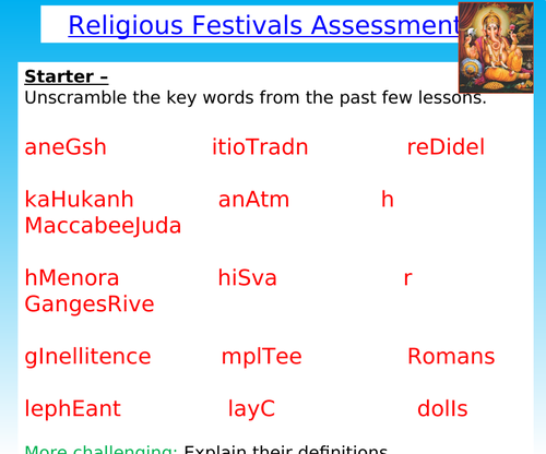 Year 7 RE Assessments | Teaching Resources