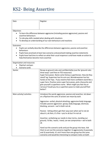 Being assertive- PSHE lesson plan for KS2 | Teaching Resources
